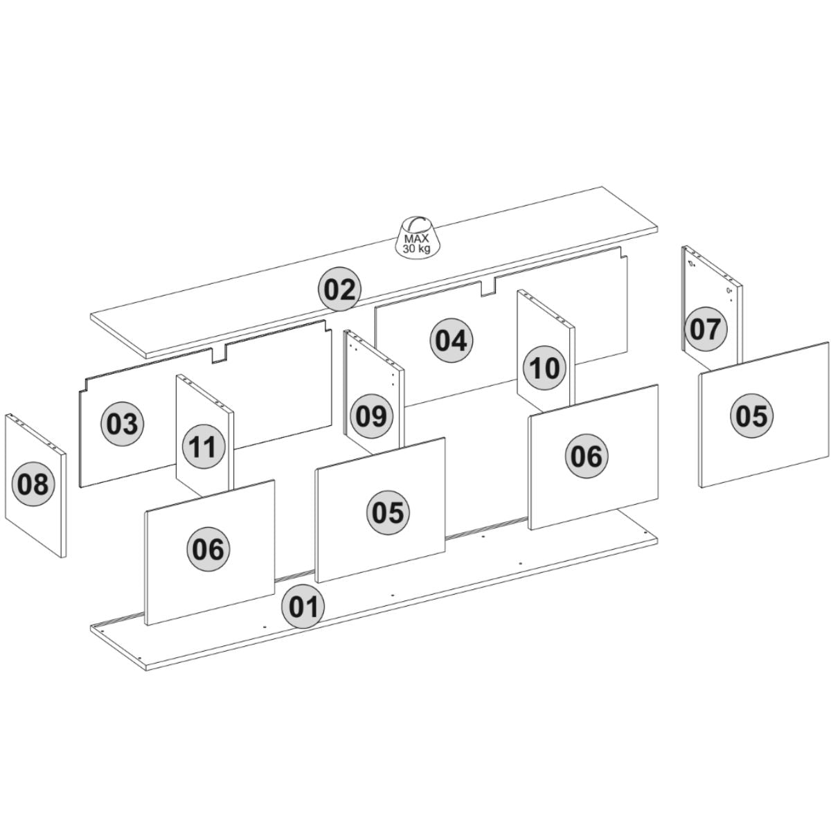 Meuble TV suspendu DRAWER Nexa 4 portes en bois L180cm – Bonne manière