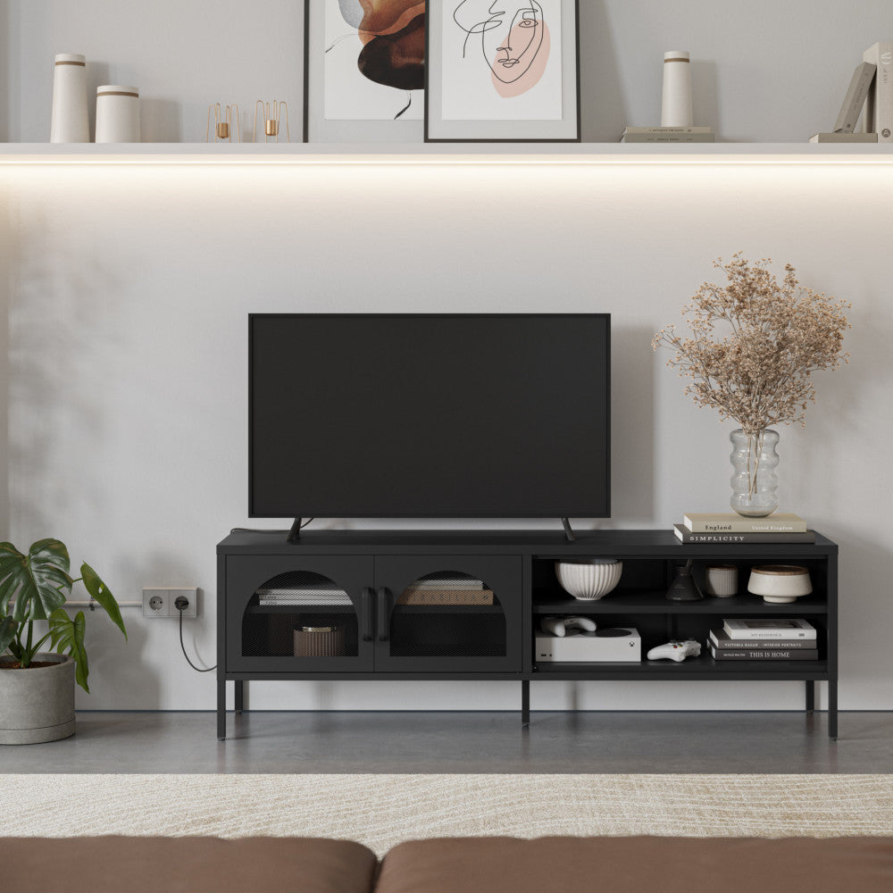Meuble TV DRAWER Zio 2 portes en métal noir L160cm – Bonne manière