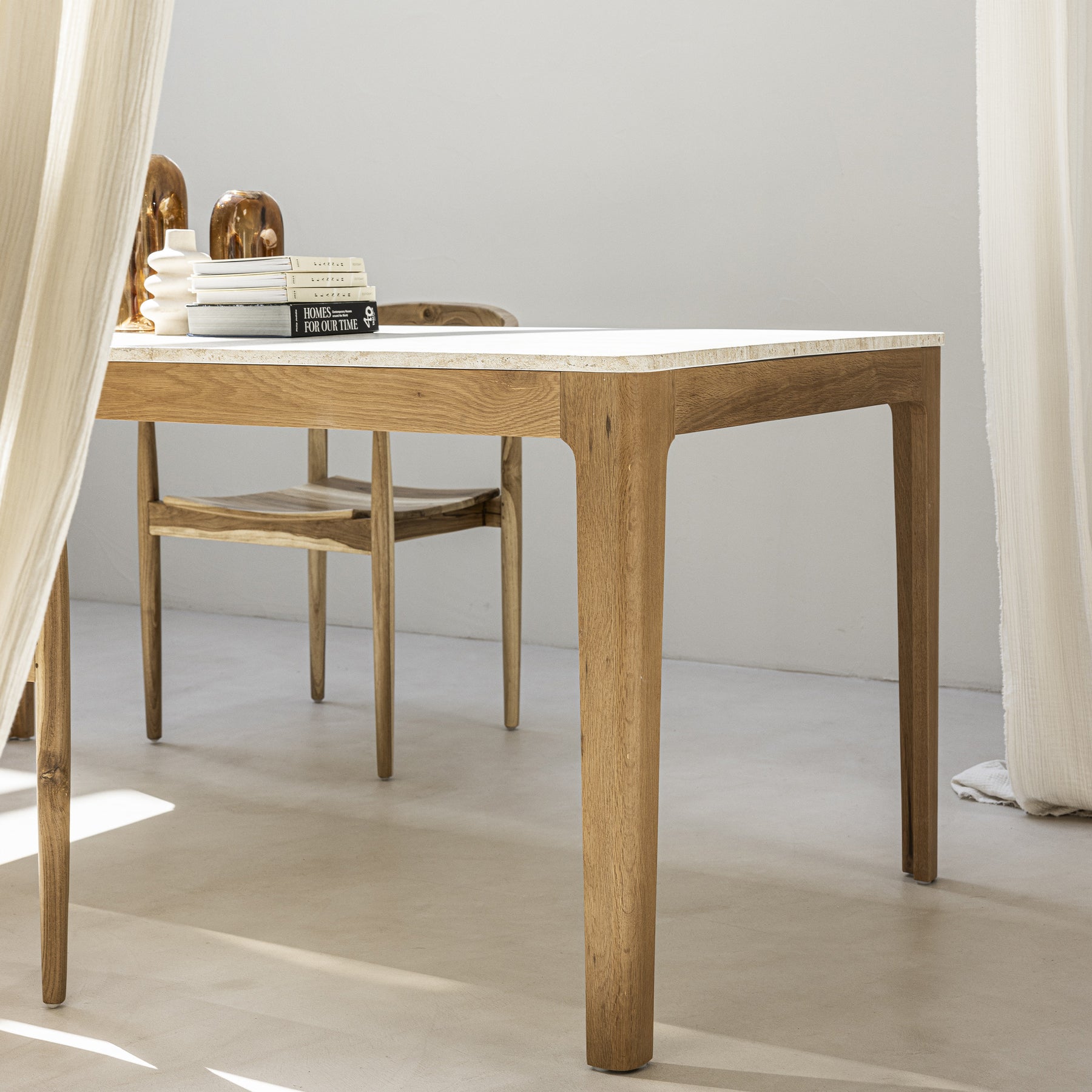Table à manger DRAWER Kielce 8 personnes effet travertin et bois beige ...